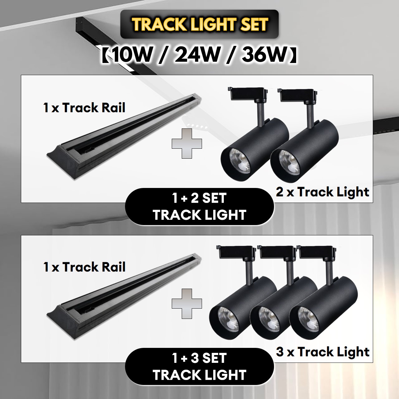 🔥SET🔥VILUX LED Track Light 10W / 24W / 36W LED Spotlight Ceiling Light ...