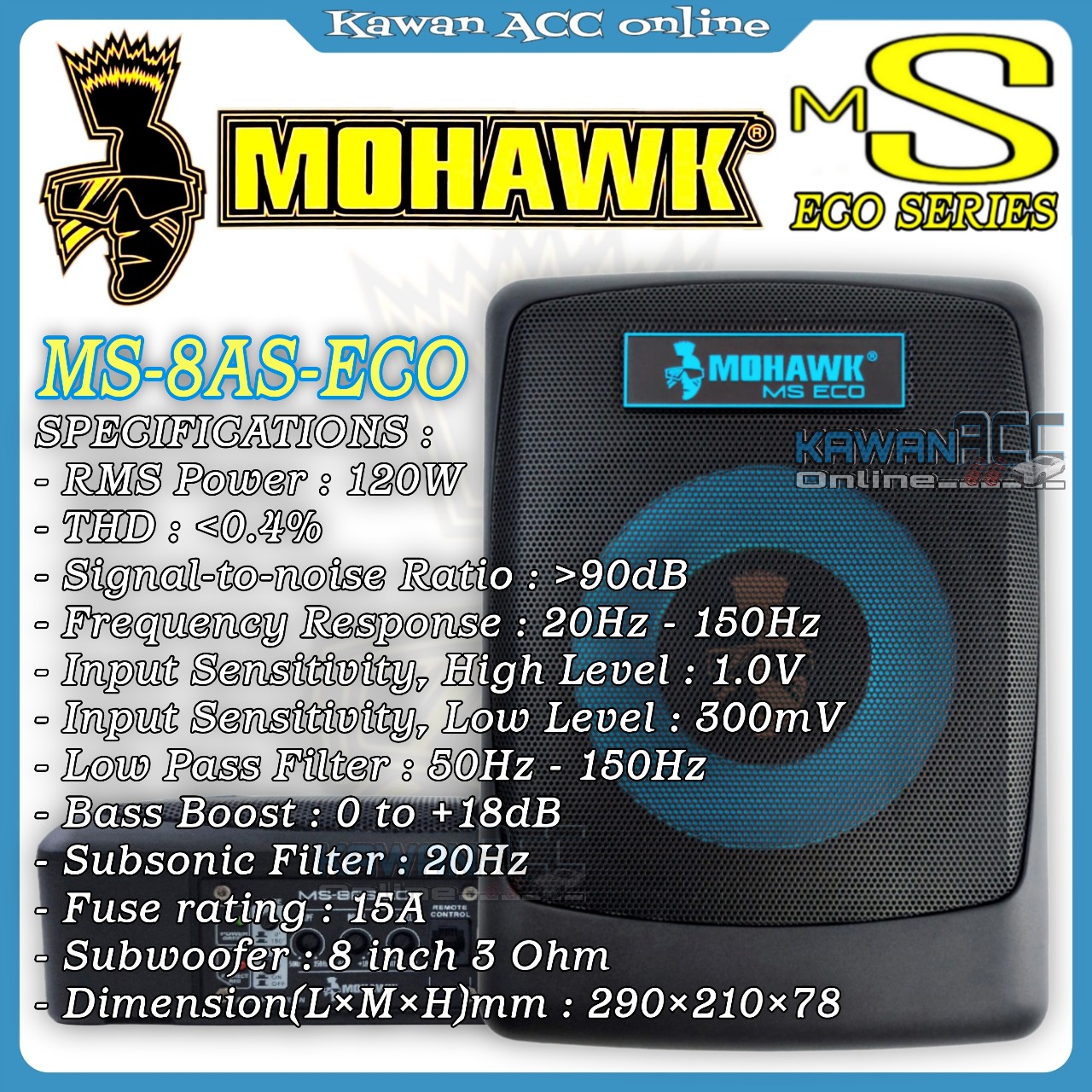 MOHAWK 8" Active Subwoofer Built-in Amplifier **100%Original** MS-8AS ...