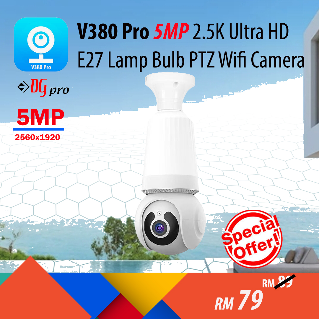[NEW ARRIVAL] V380 Pro 5MP E27 Lamp Bulb Bright Light PTZ Pan/Tilt Wireless Wifi CCTV Camera ...