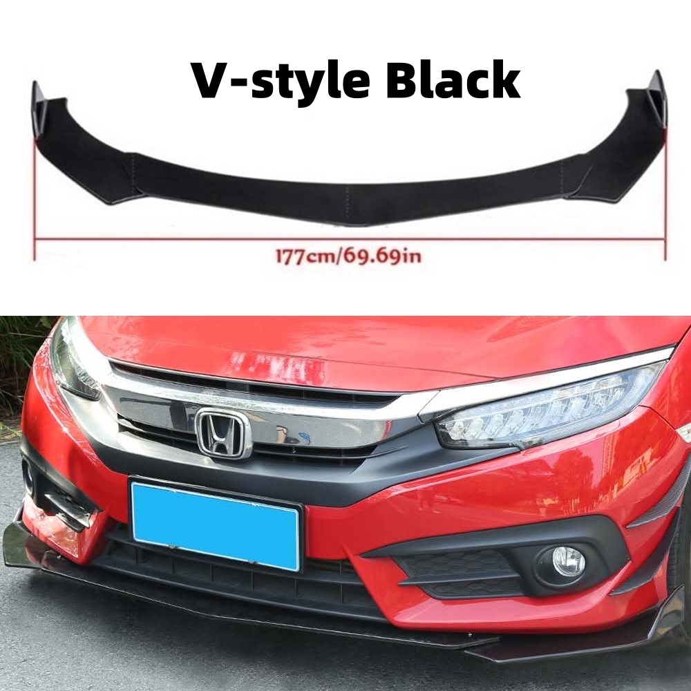 Car Universal FRONT BUMPER DIFFUSER LIP C-Style V-Style Black / Carbon ...
