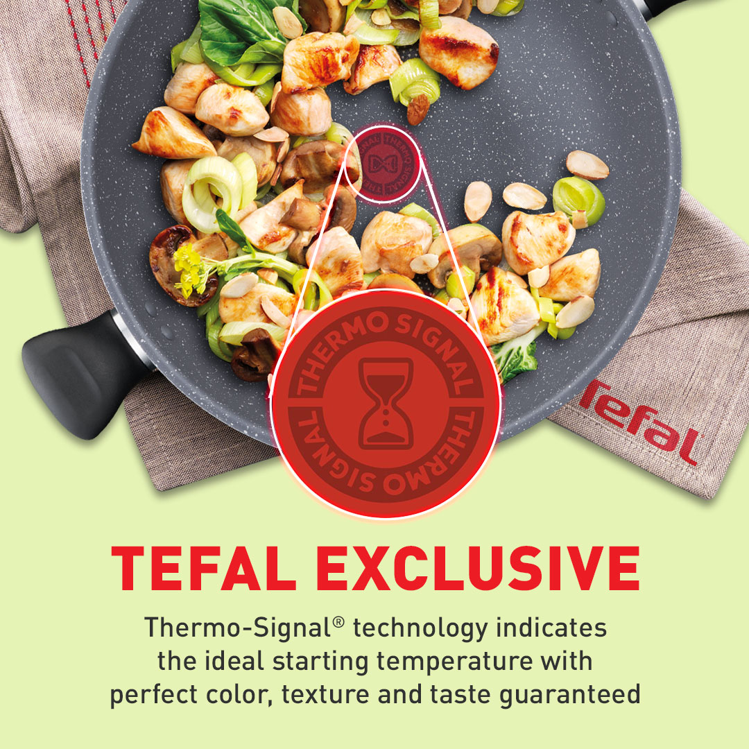 Tefal Non-Stick Natura Big Wok with Lid 34cm | B22696 (Kuali Big Fry Pan Deep Wokpan Cookware ...