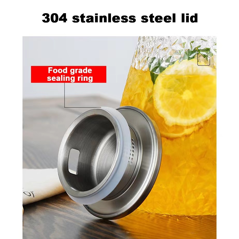 HAMMERED FINISH BOROSILICATE GLASS PITCHER BEVERAGE JUG WATER JAR WITH ...