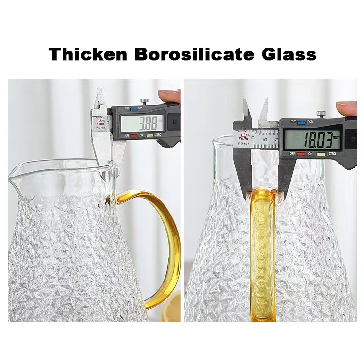 HAMMERED FINISH BOROSILICATE GLASS PITCHER BEVERAGE JUG WATER JAR WITH ...