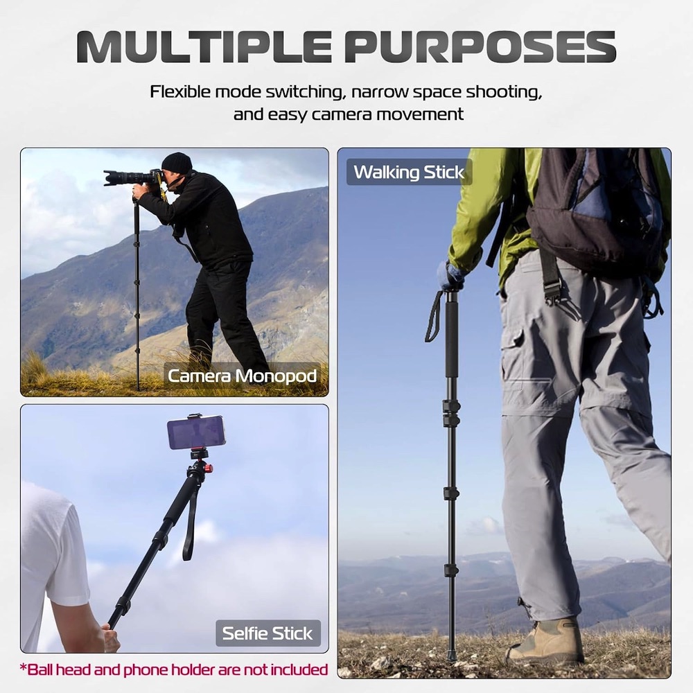 Ulanzi TB12 155cm Portable Metal Monopod Hiking Pole Selfie Stick for ...