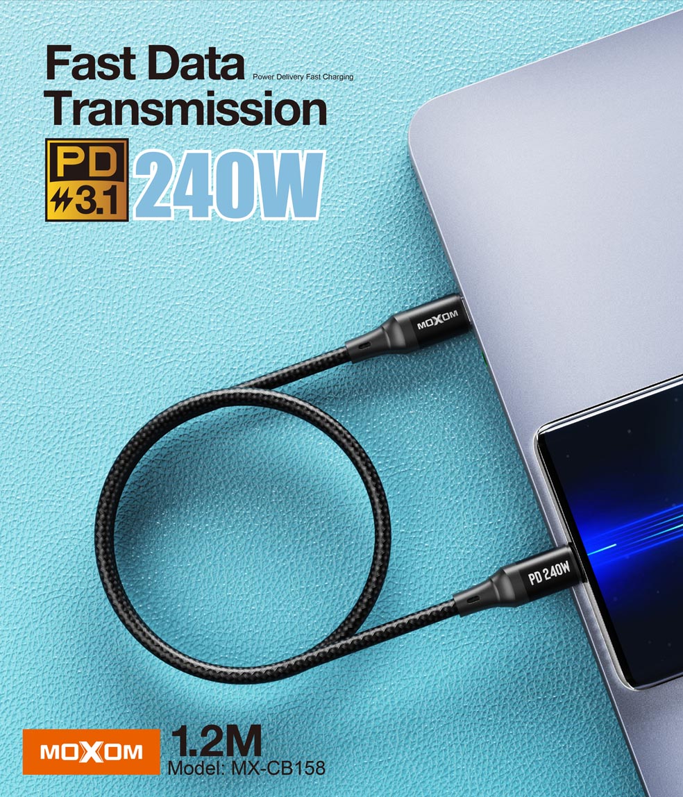 MOXOM Cable MX-CB158 PD Type C to Type C 240W Super Fast Charge Data ...
