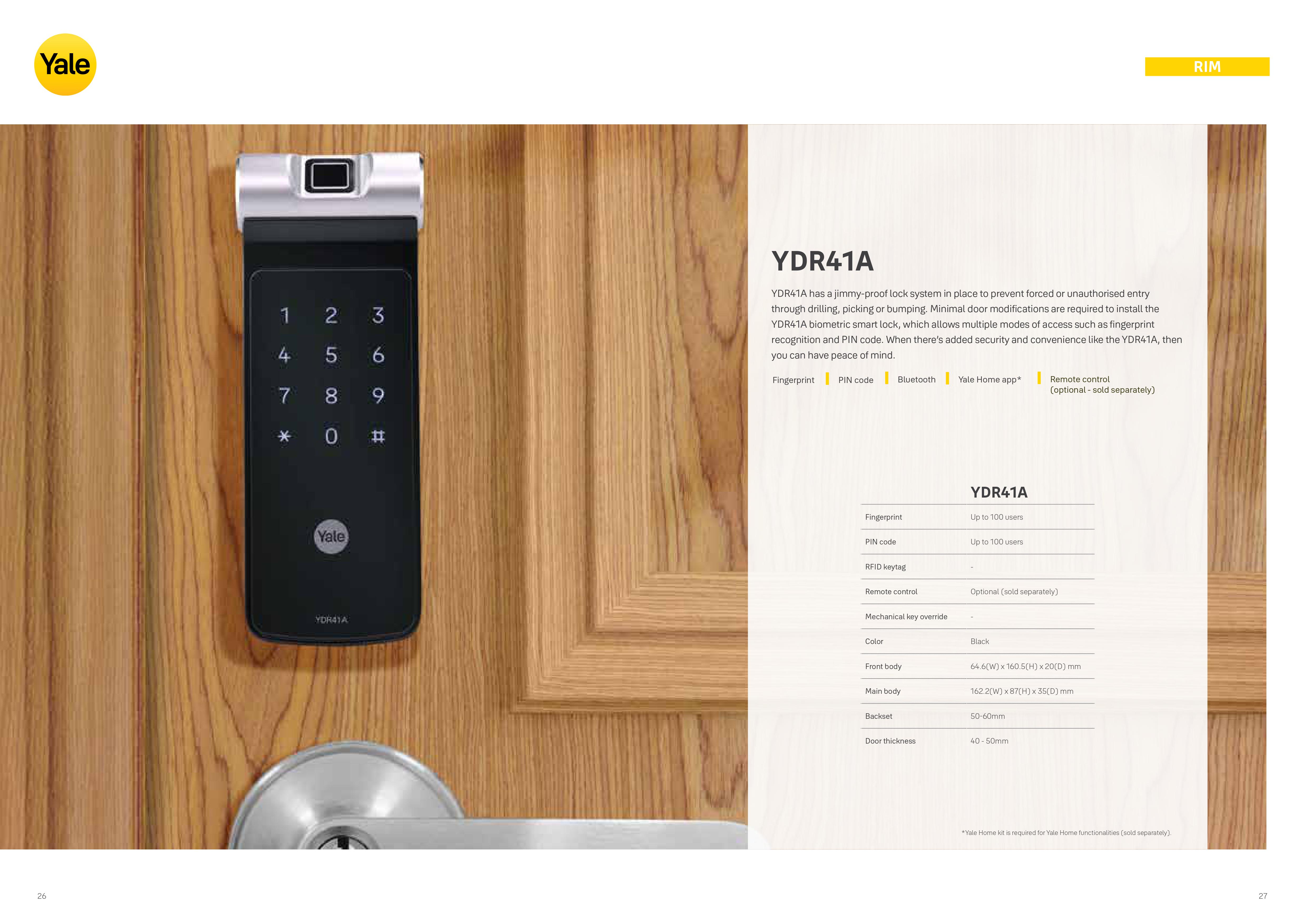 Yale YDR41A RIM Jimmy-Proof Smart Door Lock - Fingerprint/ PIN Code ...