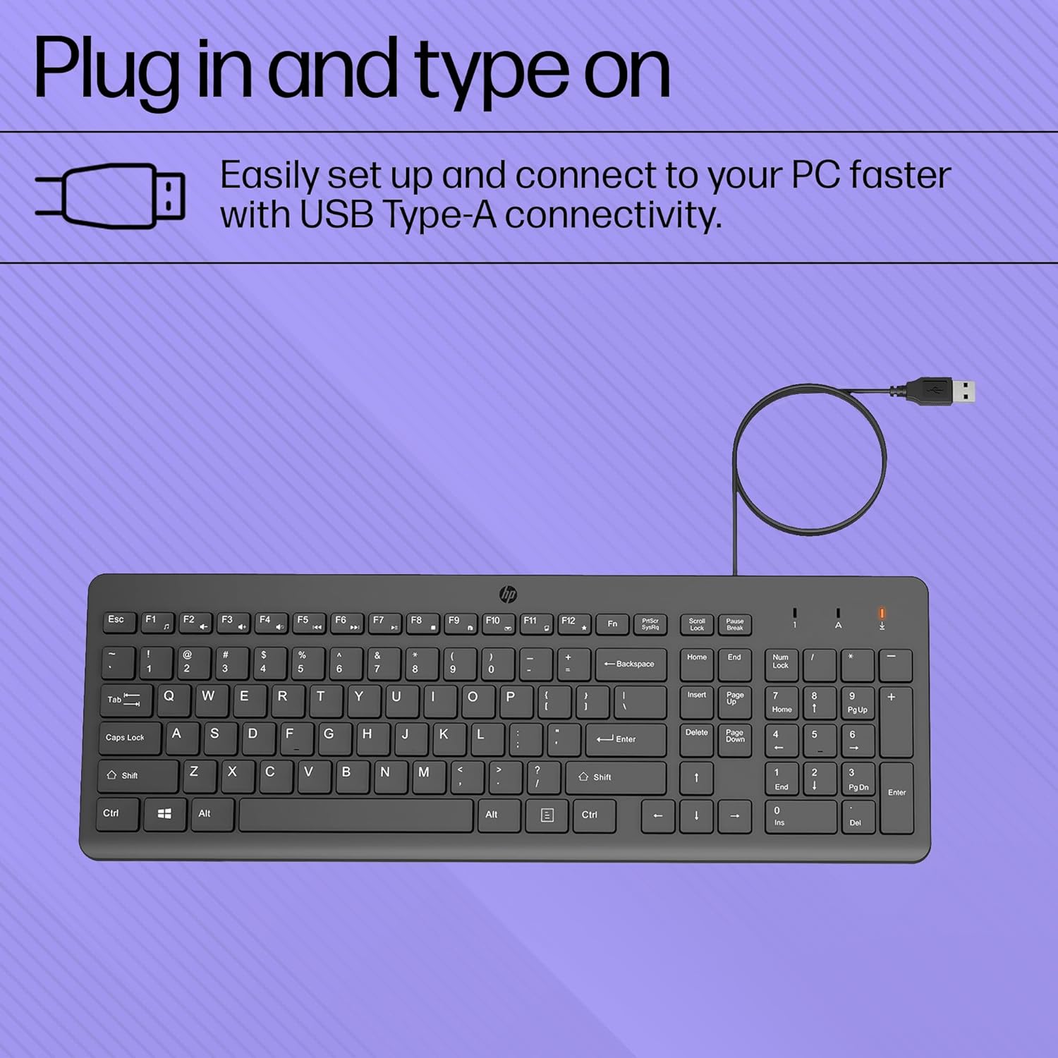 HP 150 Wired Keyboard (664r5aa) | leek, full-sized keyboard with ...