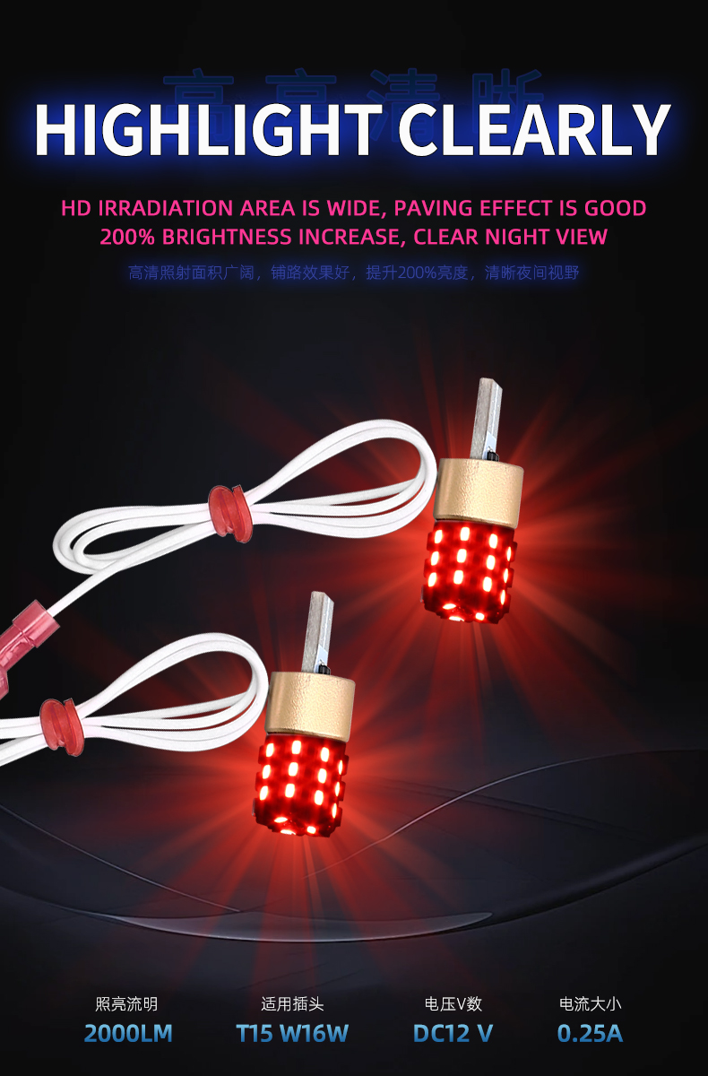 T15 LED Signal Light Mentol Side Lamp Dual Color Turn Signal W16W ...