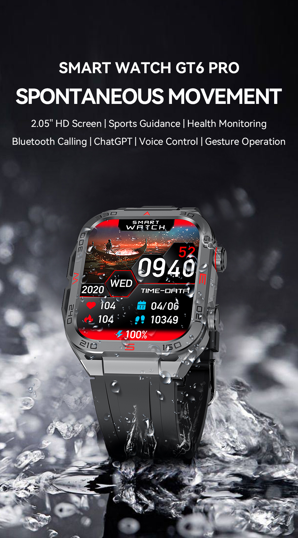Maxwear Smart Watch GT6 PRO 2.05inch Bluetooth Call GPS IP68 Waterproof ...