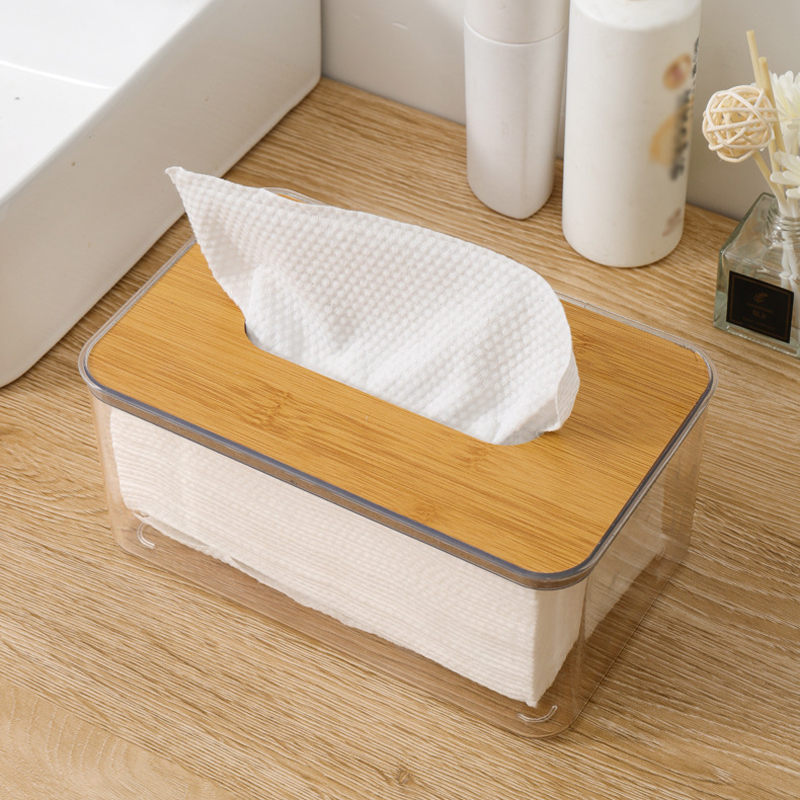 Transparent Tissue Box Toilet Paper Holder Clear Tissue Storage Box Container With Wooden Bamboo ...
