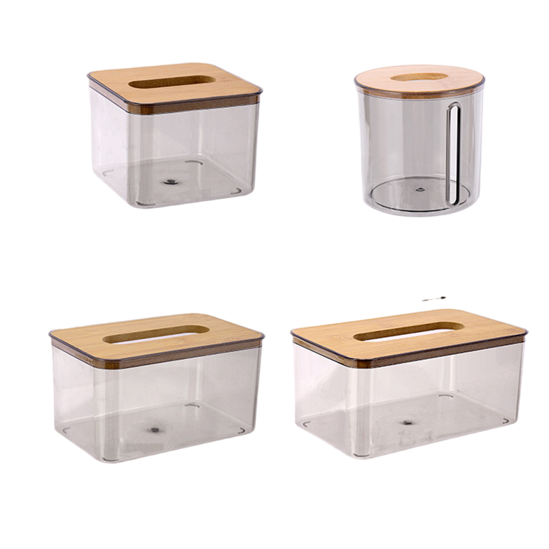 Transparent Tissue Box Toilet Paper Holder Clear Tissue Storage Box Container With Wooden Bamboo ...