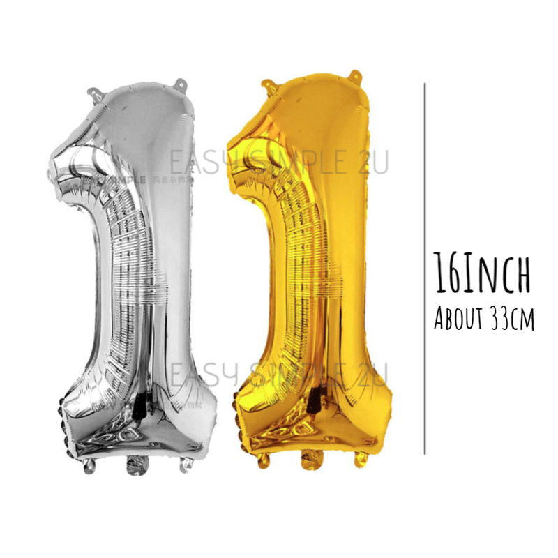 (1Keping) Belon Huruf Nombor Warna Berkilat Biru Merah 16Inci Glossy ...