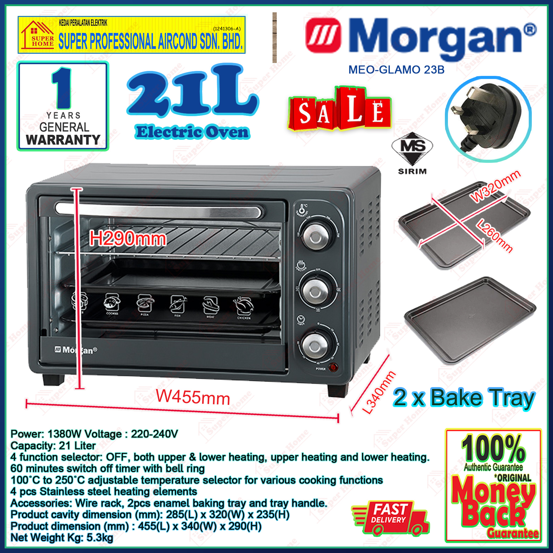Morgan Electric Oven MEO-GLAMO 23B 21L Oven with ((2 x Baking Tray)) | Shopee Malaysia