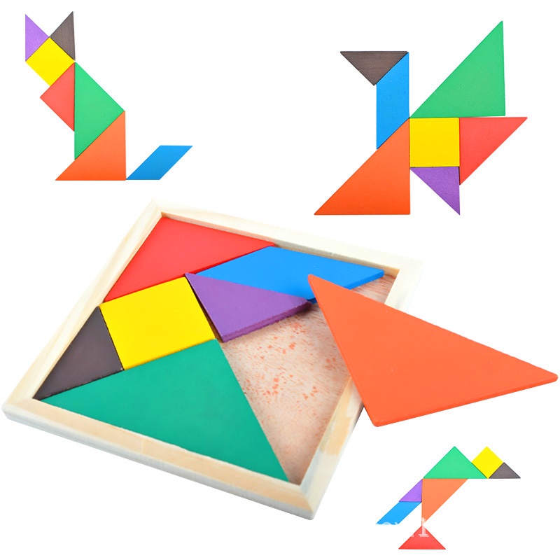 Wenbo [Toy] Tangram Wooden Colorful DIY Intellectual Puzzle Tangram ...