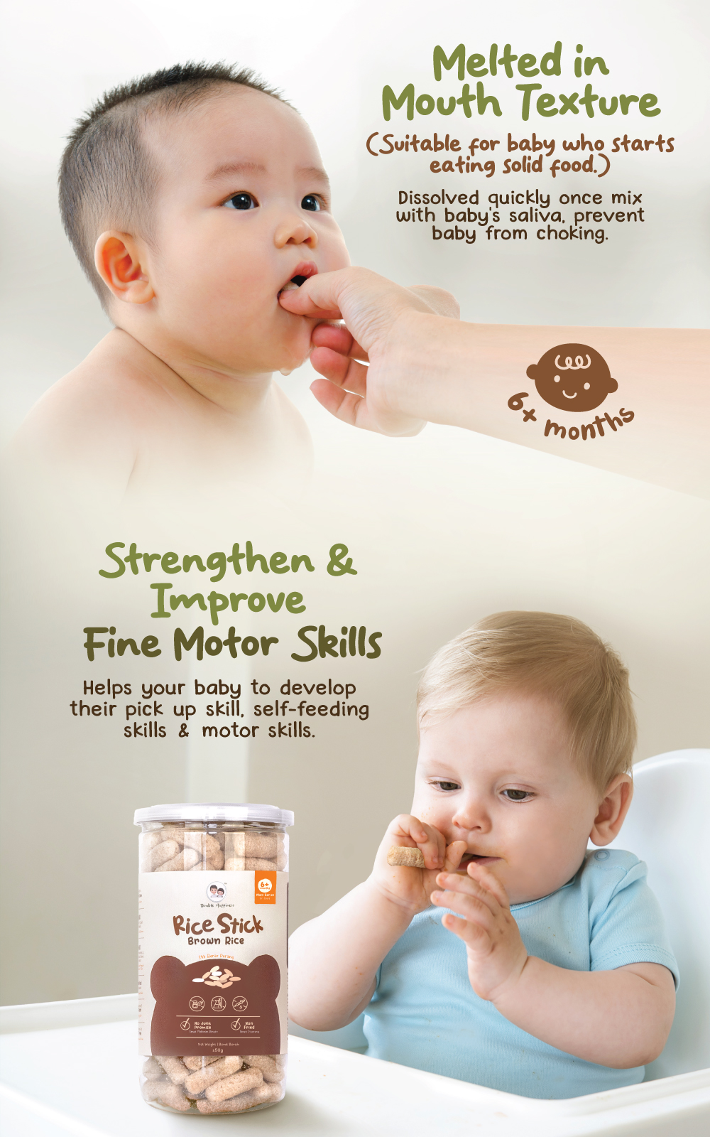 Double happiness rice stick for baby / baby puff / baby biscuit / 宝宝米饼 ...