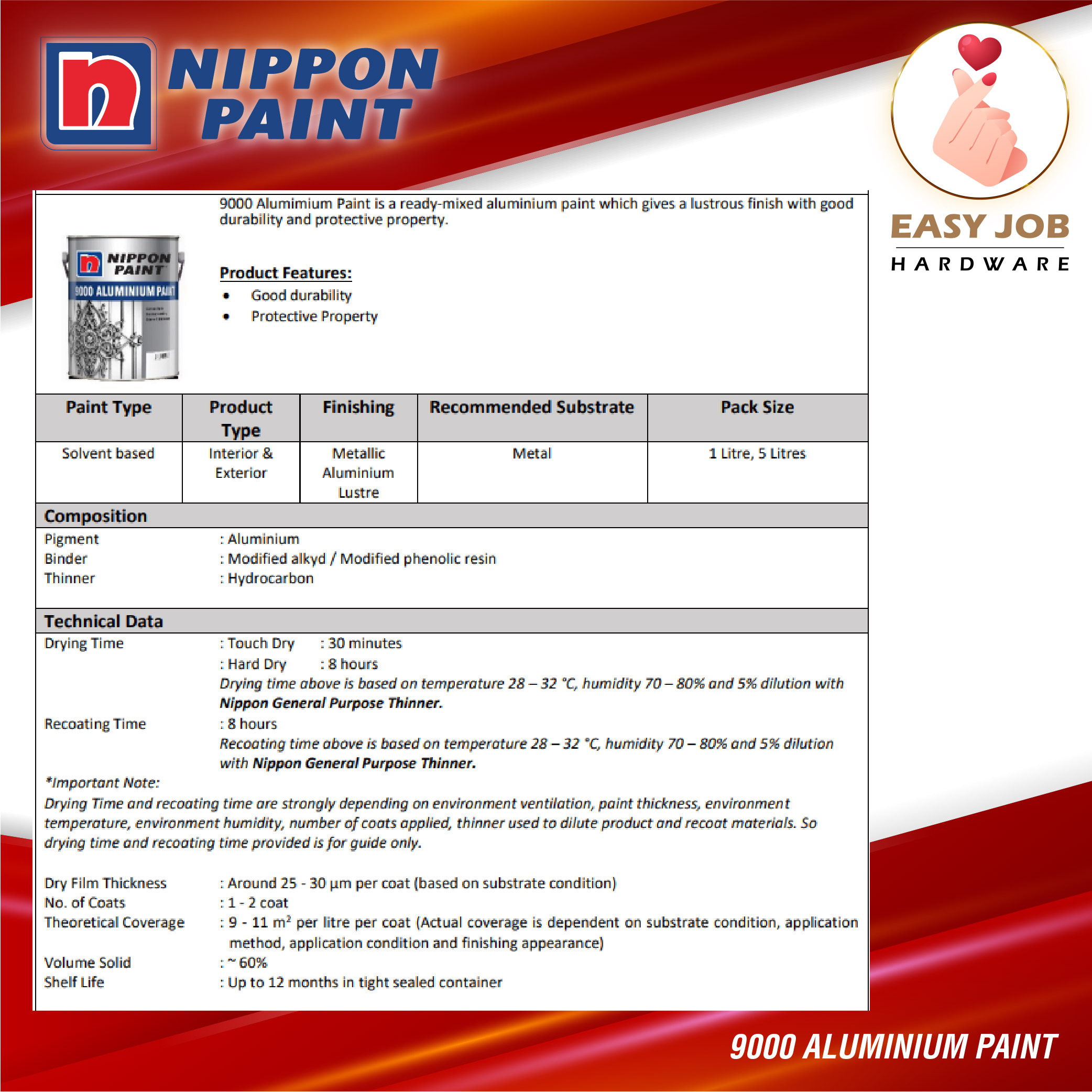 5L Nippon Paint 9000 Aluminium Paint For Metal Silver Paint Metallic ...