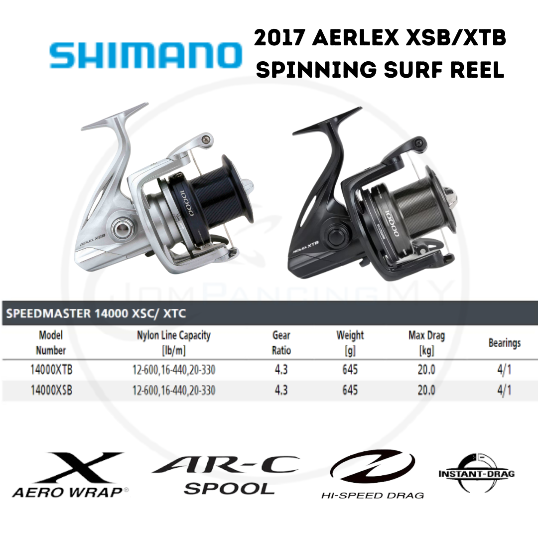Shimano 2017 Aerlex 10000 XTB XSB Spinning Surf Fishing Reel 1 Year Warranty with Free Gift ...