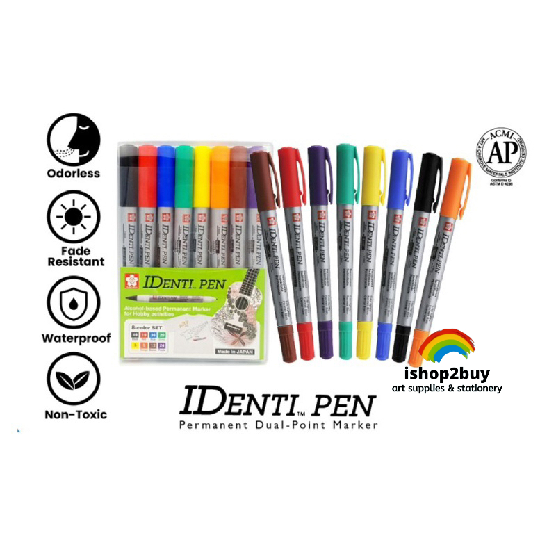 Sakura Identi Pen 8 Colour /Set Sakura Permanent Dual-Point Marker ...