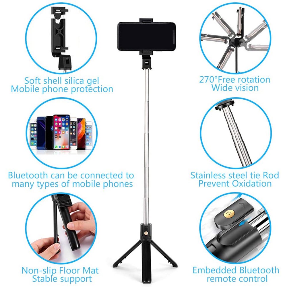Wireless Bluetooth Selfie Stick 1.7M Phone Live Holder Stand Remote ...