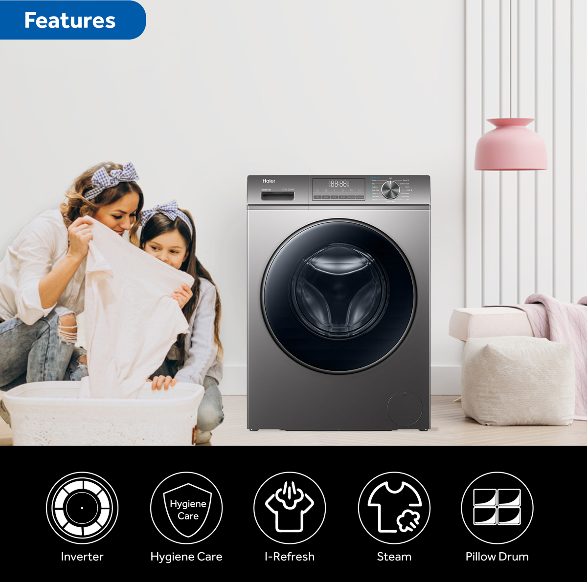 Haier 10.5kg / 7kg 2 in 1 Front Load Inverter Washer Dryer / I-Refresh / Hygiene Care - HWD105 ...