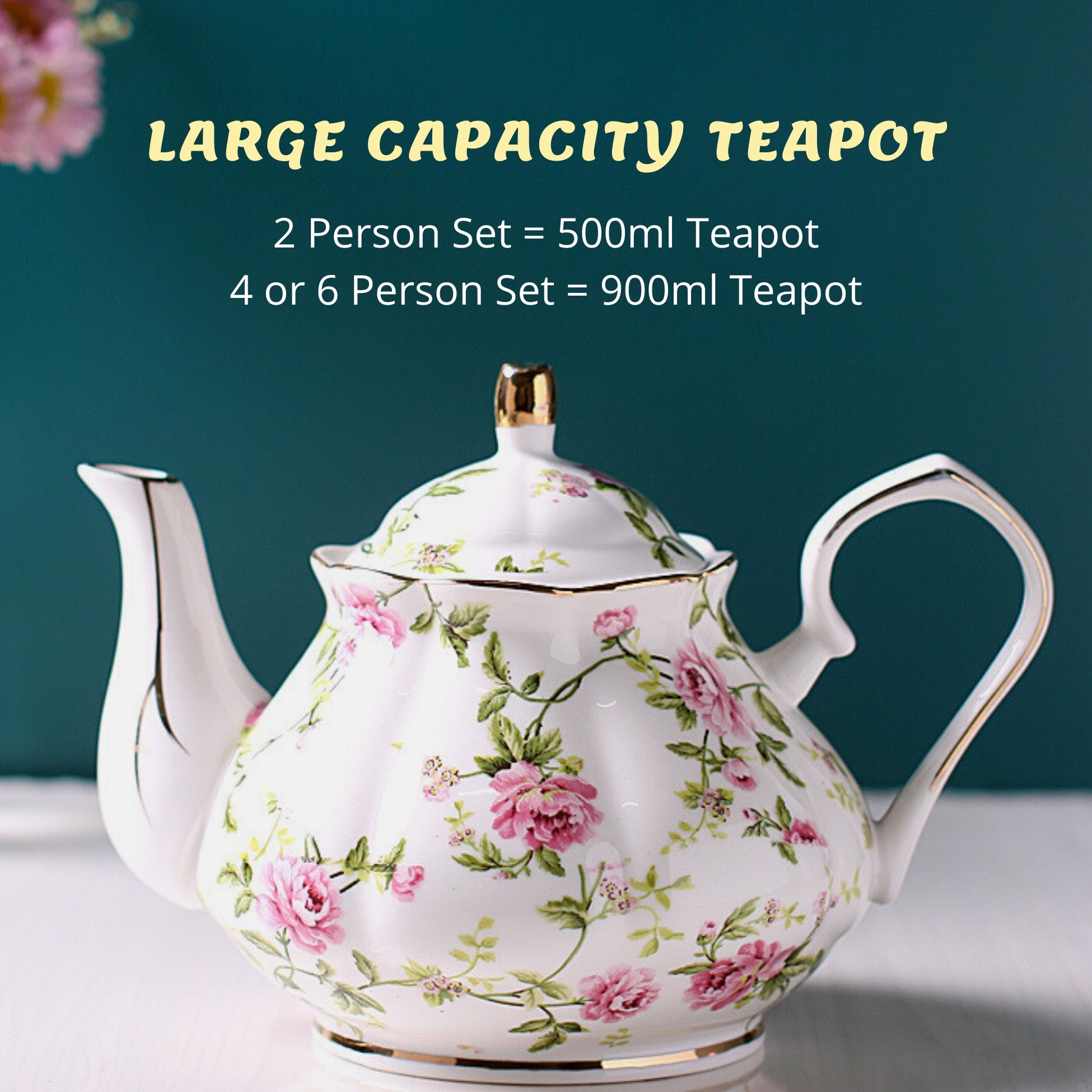 English Tea Pot Set Porcelain Pink Rose Tea Set English Style 900ml ...