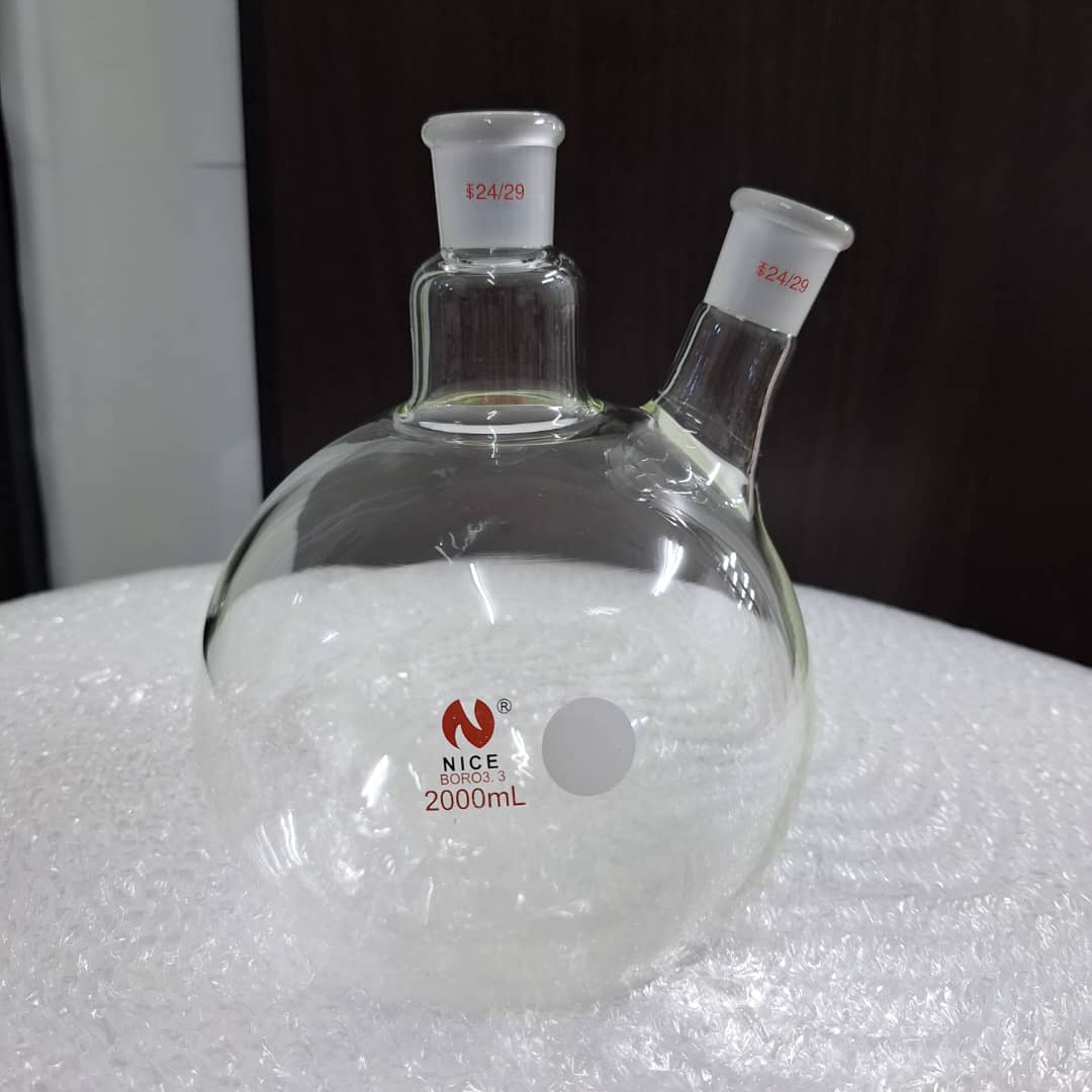 500ml, 1000ml, 2000ml Two Neck Round Bottom Flask, with Center socket 24/29, Side socket 24/29 ...