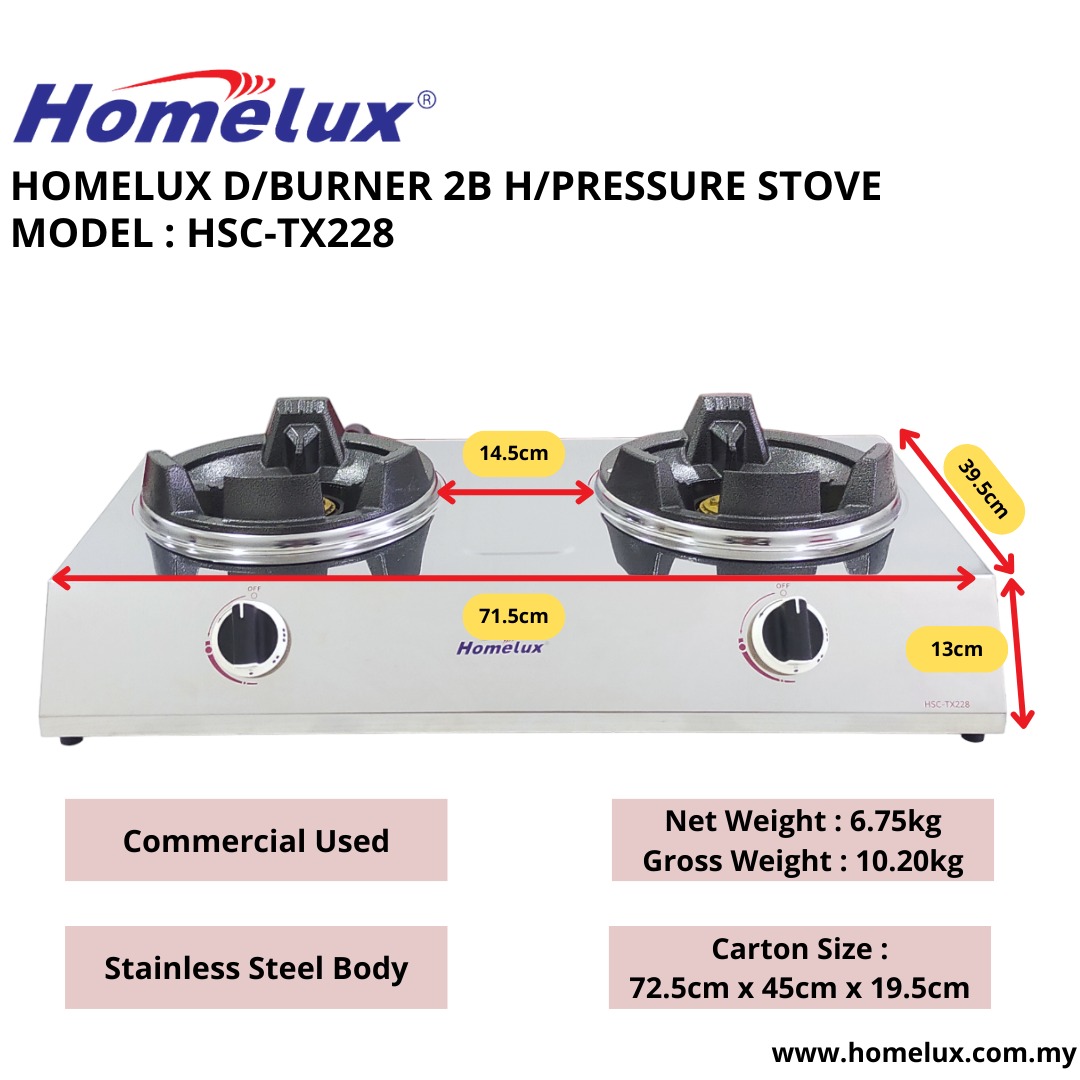 HOMELUX Gas Cooker High Pressure HSC-TX228 2 Burner Home Used ...
