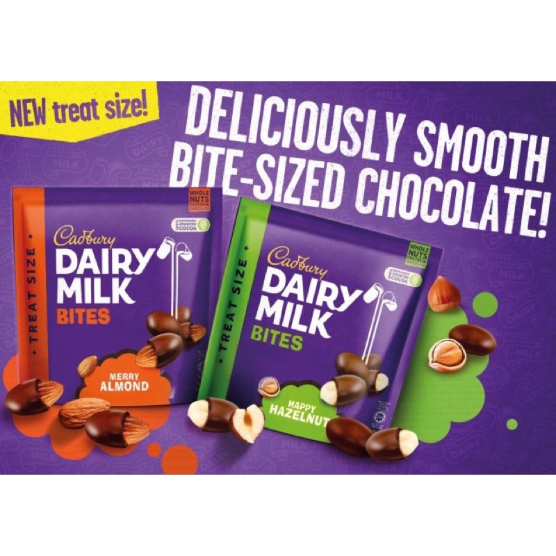 Cadbury Dairy Milk Chocolate Bites Merry Almond/Happy Hazelnut 50g ...