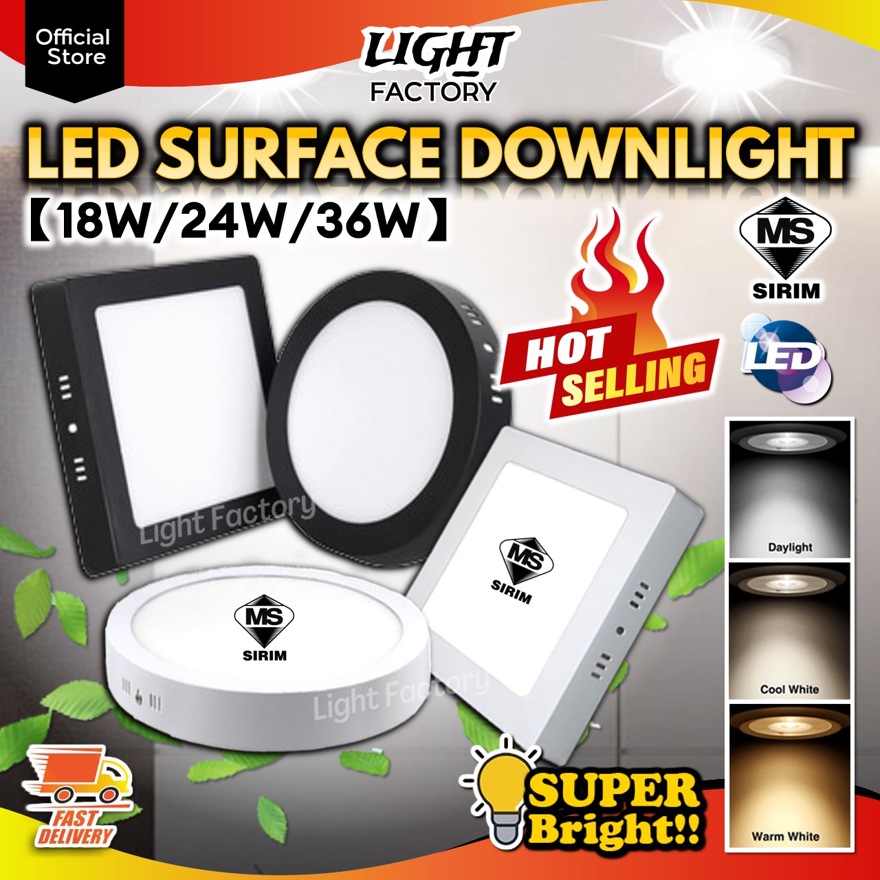 [3 YEARS WARRANTY] SIRIM LED Surface Downlight 7"18W | 9"24W HIGH ...