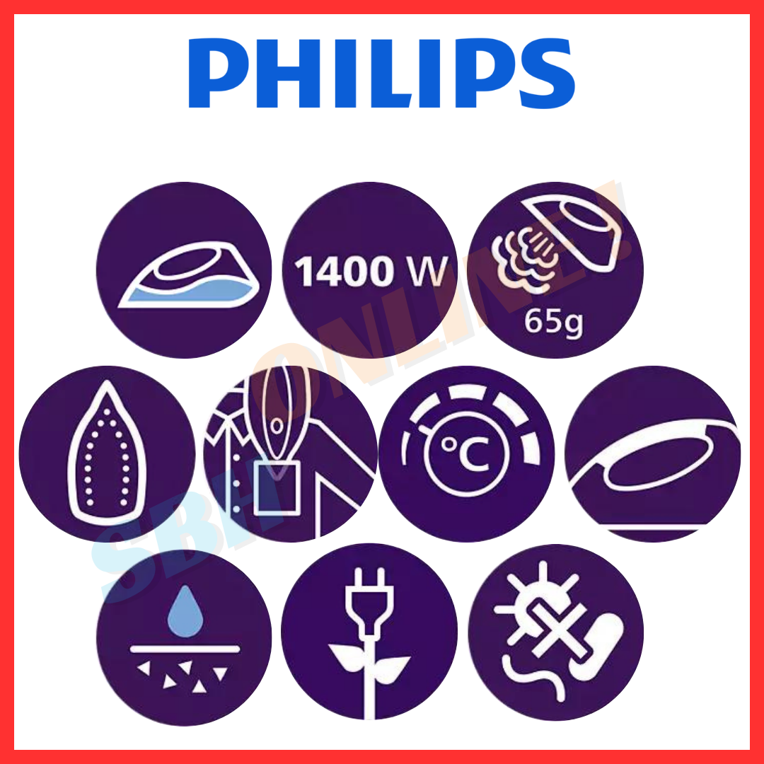 PHILIPS DST1010/20 Non-Stick Steam Iron 1400W Variable setting, 65g of ...