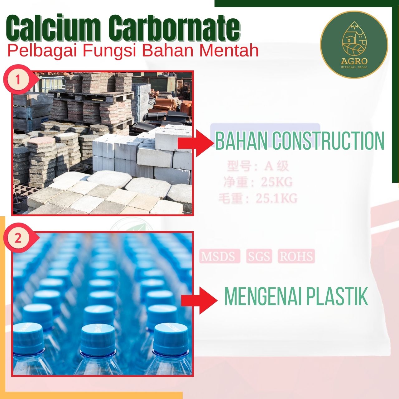 Agro Calcium Carbonate Chalk CaCO3 Agriculture Lime Kapur Sirih Raw ...