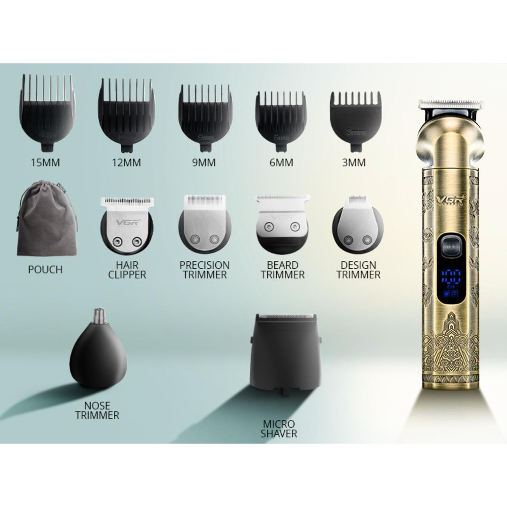 VGR V-110 8 in 1 Waterproof Beard Trimmer Rechargeable Cordless Hair ...