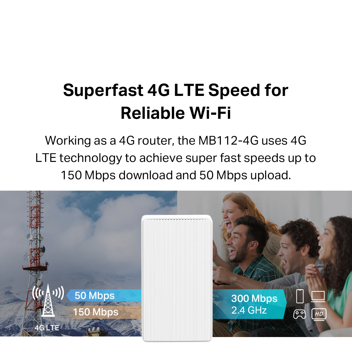 Mercusys UNLIMITED Mod Modem MB112-4G 300Mbps Wireless N 4G LTE Plug and Play Router Band 28 ...