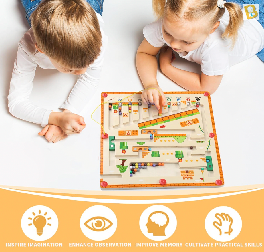 BabyBoss Wooden Magnetic Color & Number Maze Board Games Counting ...