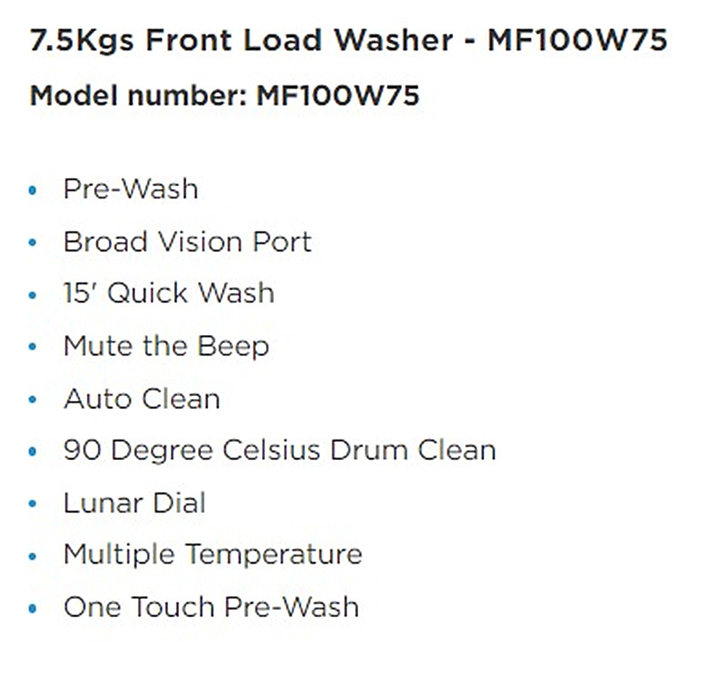 MIDEA 7.5Kgs Front Load Washer MF100W75 Washing Machine Mesin Basuh ...