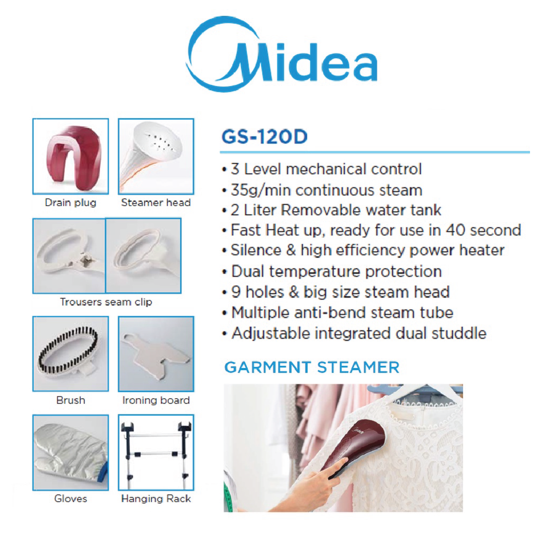 Midea GS-120D Garment Steamer 2L Water Tank | Shopee Malaysia