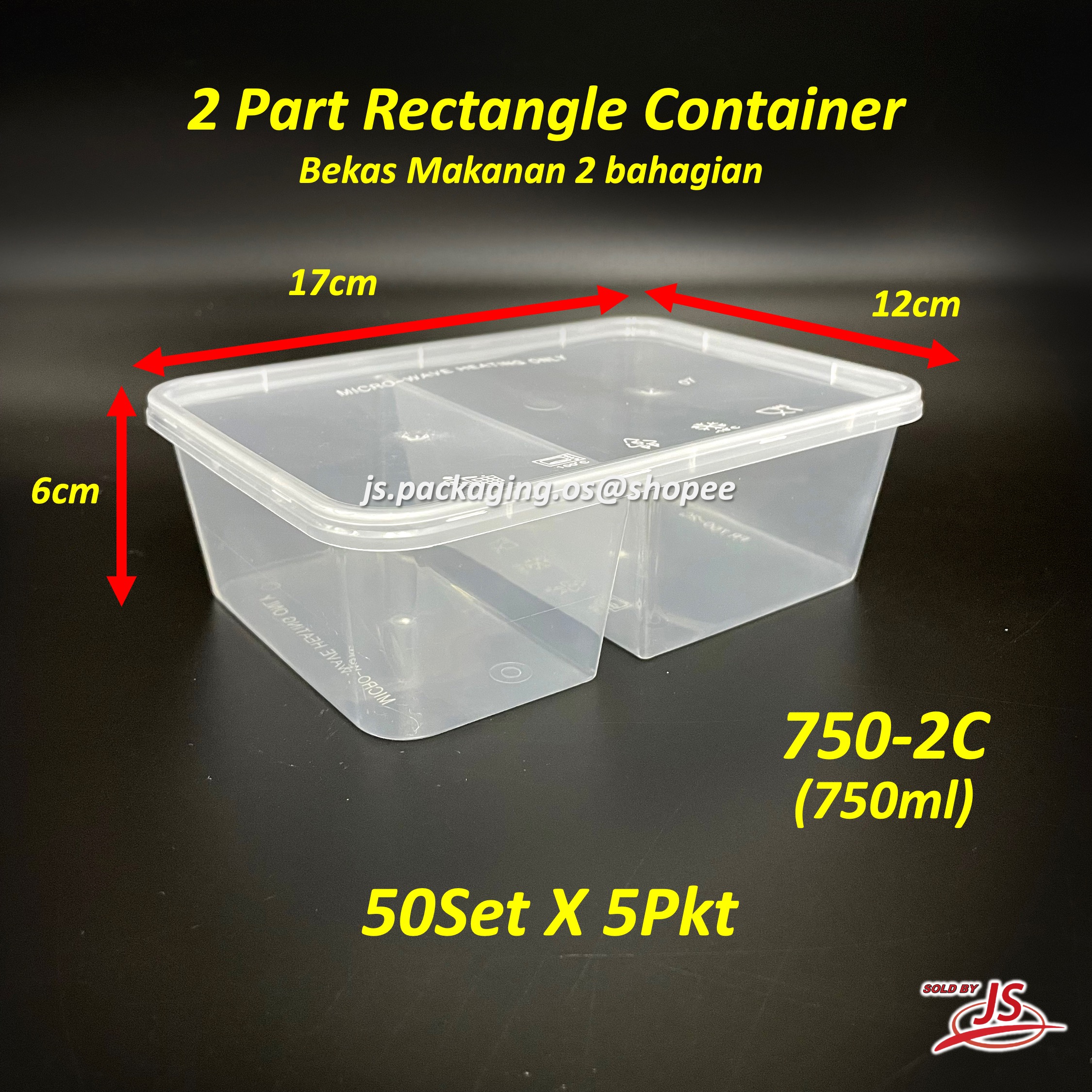 750-2C Disposable 2 Part Container Plastic Rectangular [50sets± X 5Pkt ...