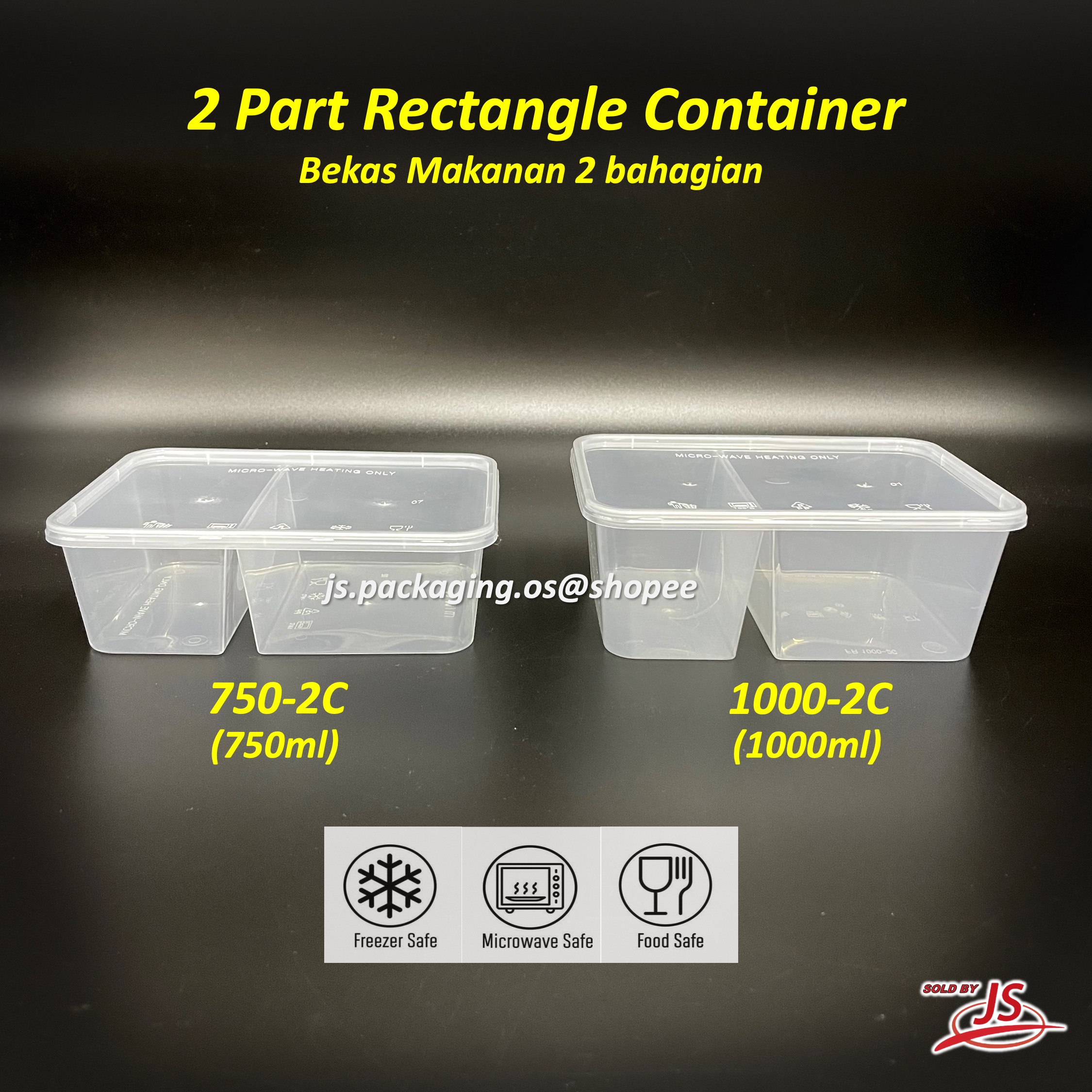 1000-2C Disposable 2 Part Container Plastic Rectangular [50sets X 5Pkt ...