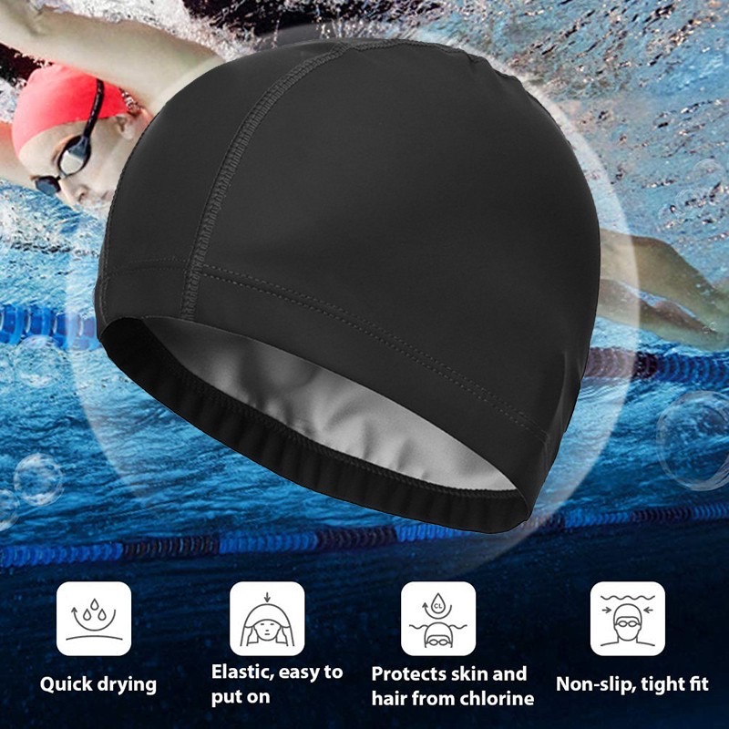 🇲🇾Adult Swimming Nylon PU Men Women Waterproof Swim Cap Head Cover Topi ...