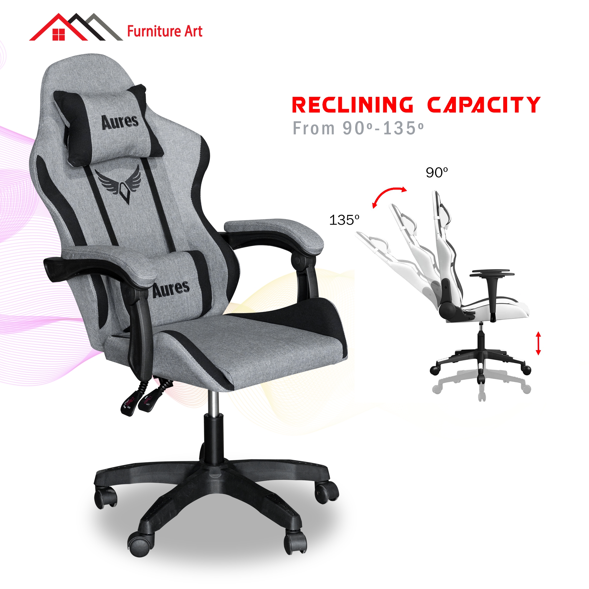 AURES Fabric Gaming Chair/Office Chair/Ergonomic Gaming Chair/Kerusi ...