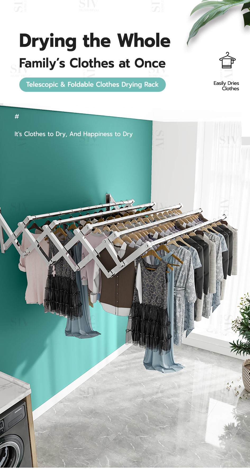 SIV Wall Mounted3/4/5bar Foldable Drying Rack Retractable Sampayan ...