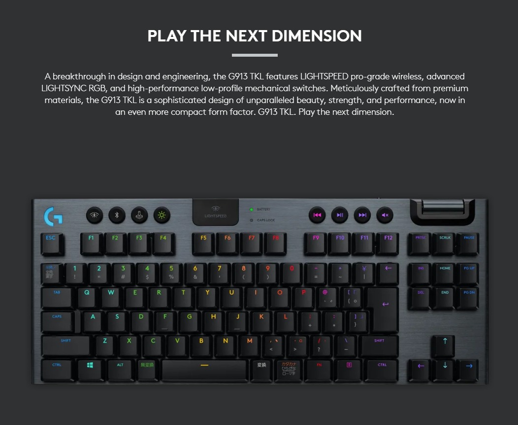 Logitech G913 TKL LIGHTSPEED GL Clicky / Linear / Tactile Tenkeyless ...