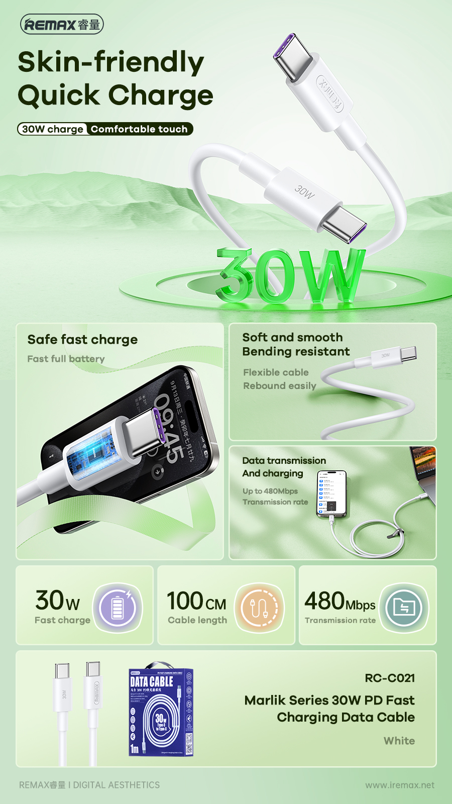 Original Remax Type C To Type C 30W Super Fast Charging PD Data Cable ...