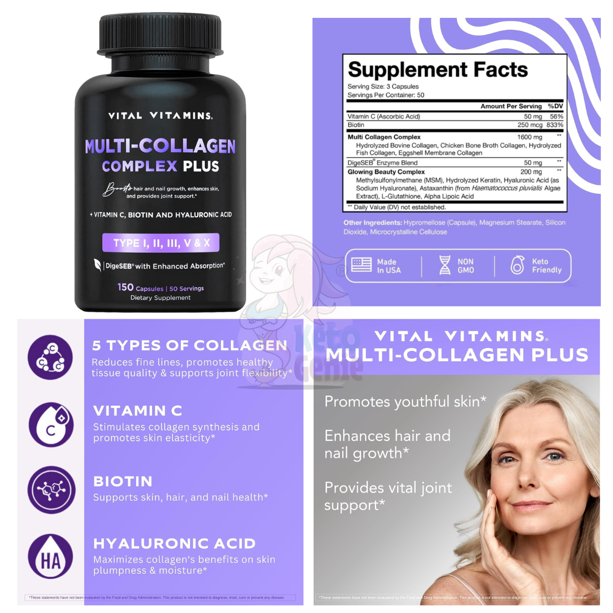 VITAL Vitamins Multi Collagen Complex / Multi Collagen Complex Plus / Vegan Collagen Booster-Low ...