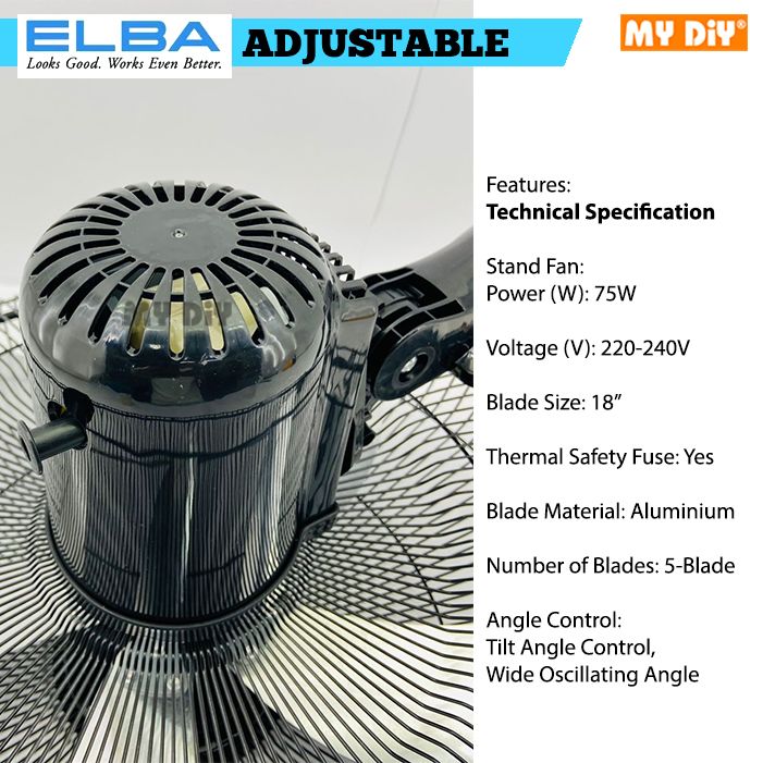 MYDIYHOMEDEPOT - ELBA 18" HIGH VELOCITY STAND FAN EISF-N1885 (BK) - 5 ...