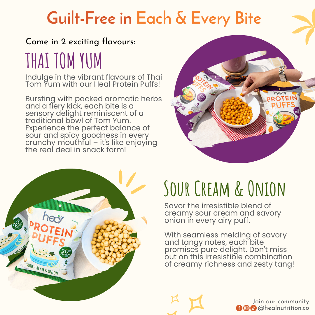 Heal Protein Puffs Tomyum / Sour Cream Bundle of 6 - Snek Sihat, Tinggi ...