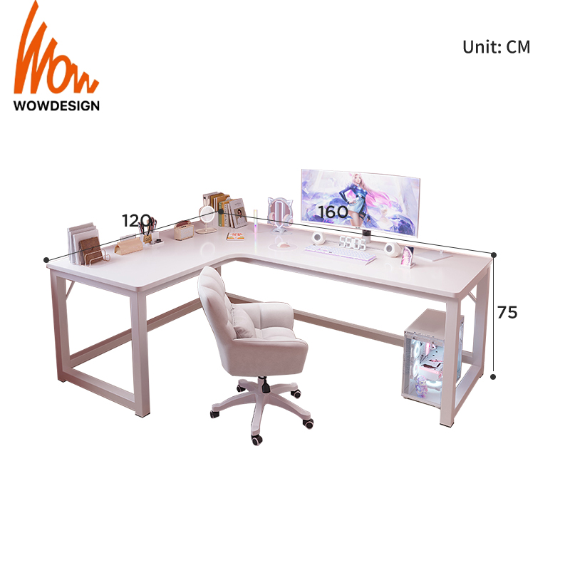 Gaming Table L Shape Computer Table White Gaming Table Meja PC Gaming ...