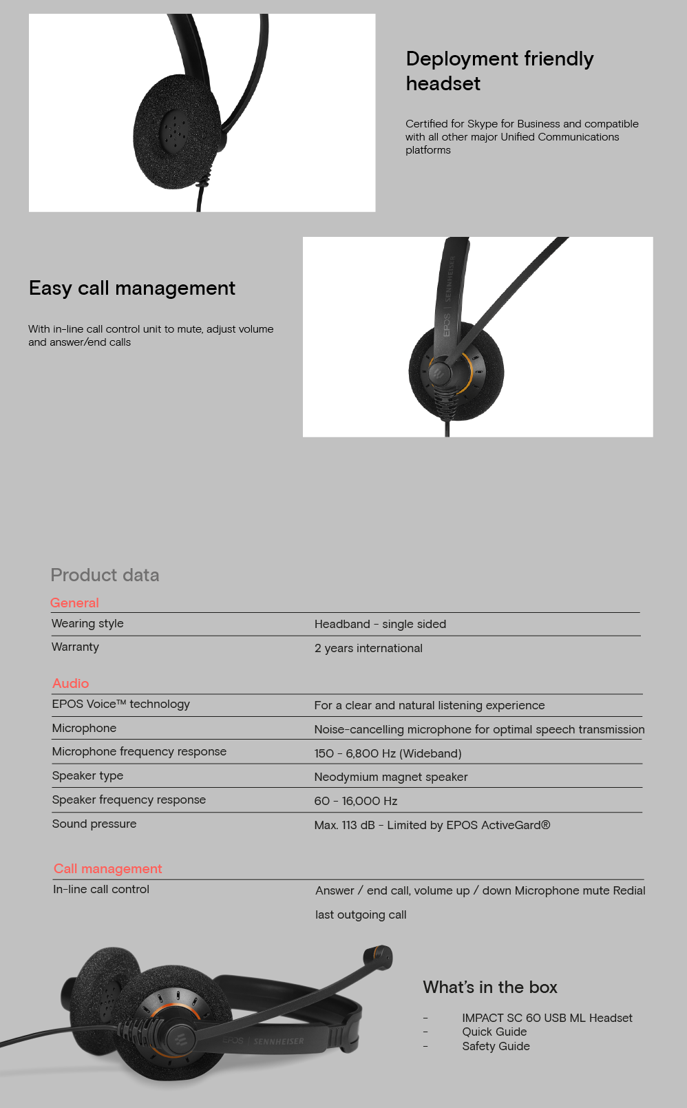 EPOS ENTERPRISE | SENNHEISER IMPACT SC 60 USB ML Double-Sided Headset ...