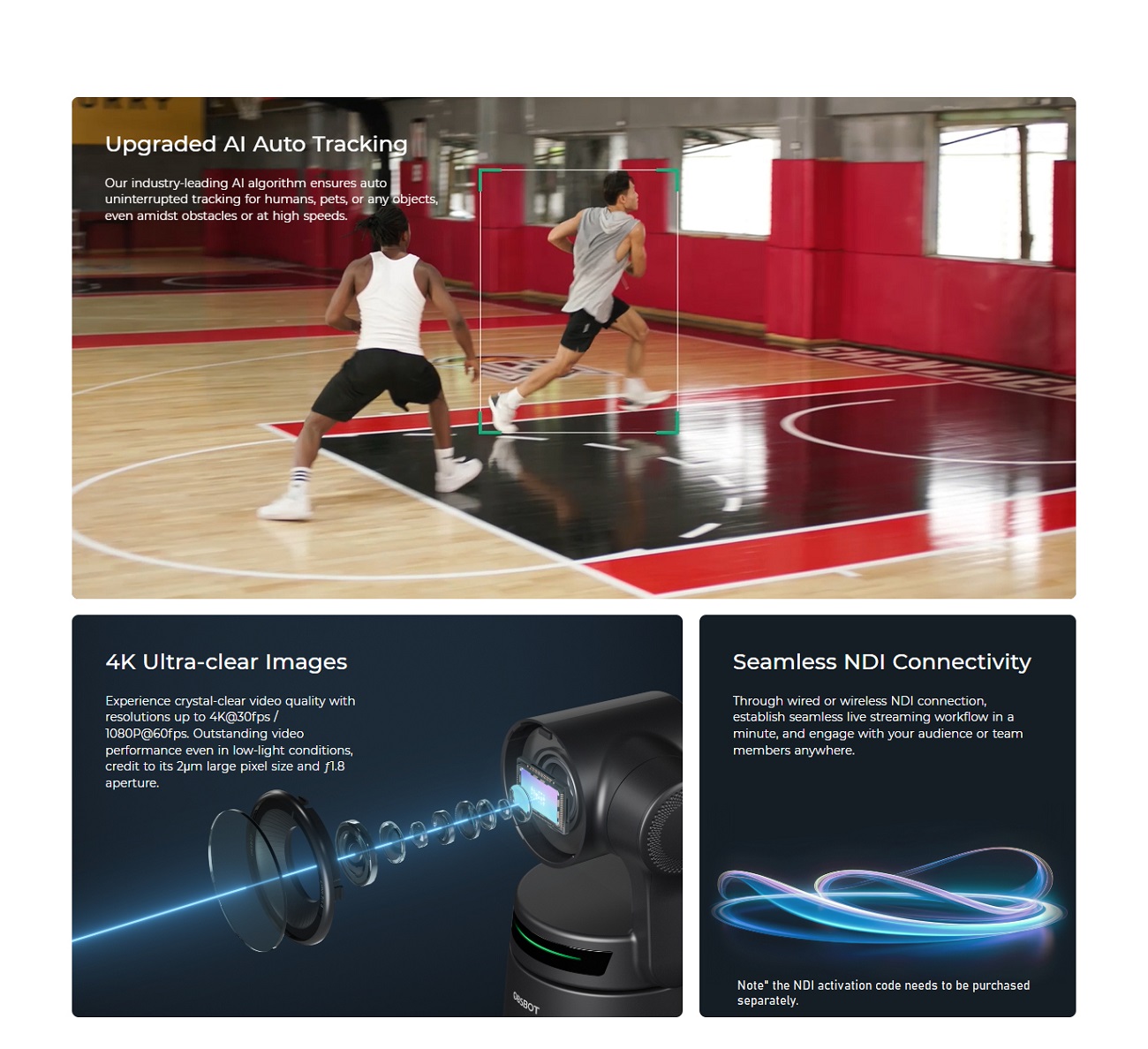 OBSBOT TAIL AIR AI-POWERED 4K UHD PTZ STREAMING CAMERA WITH NDI SUPPORT ...