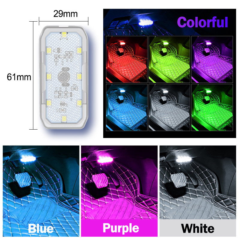8LED 3 Colors Car Ambient Light Neon Interior Light Mini Rechargeable ...